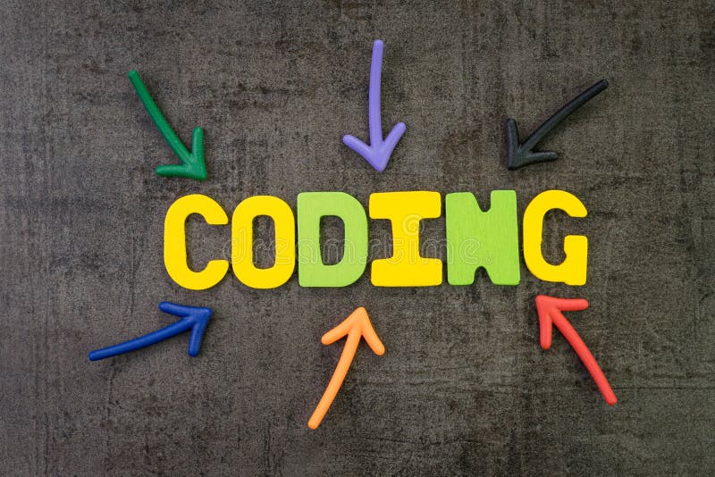 Coding For Software Development Or Programming Concept Multi Color Arrows Pointing To The Word