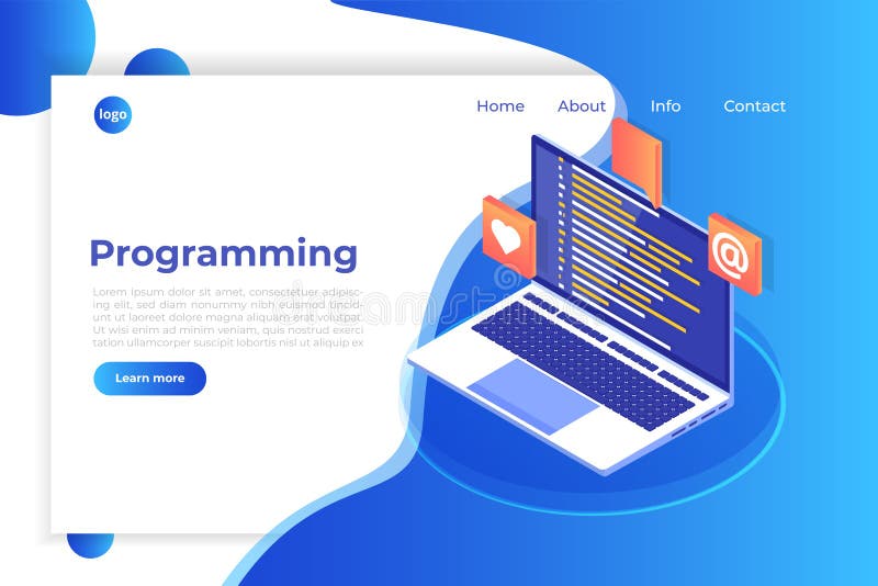 Coding Software Development Programming Isometric Concept Program Code On Screen Big Data