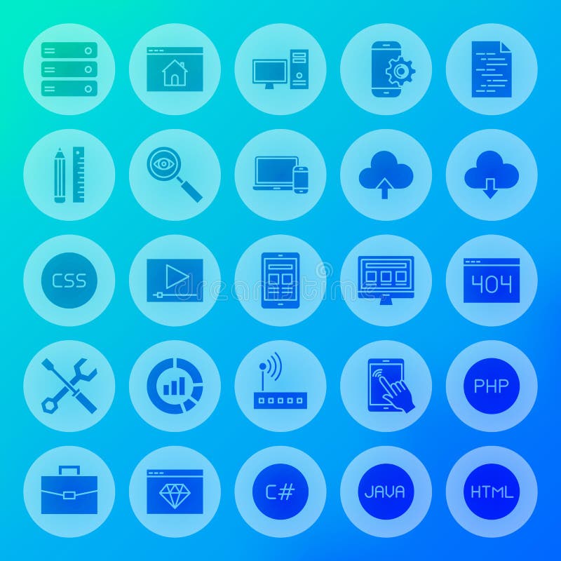 Coding Solid Circle Icons Stock Vector Illustration Of Html 85277305