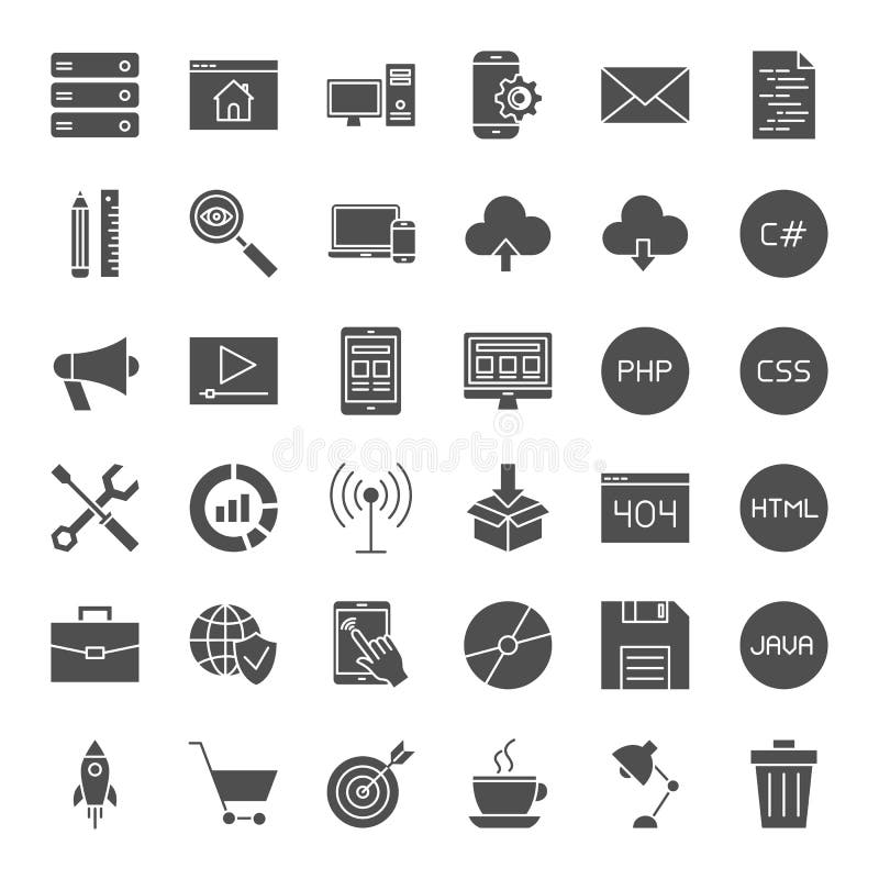Development Web Glyphs Icons Stock Vector - Illustration of link, cloud ...