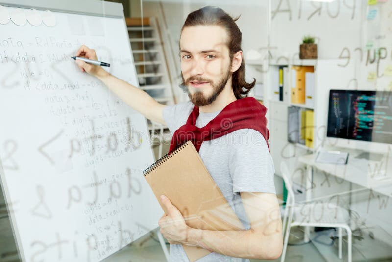 Coding Specialist Examining Code Stock Image - Image of young, hipster ...