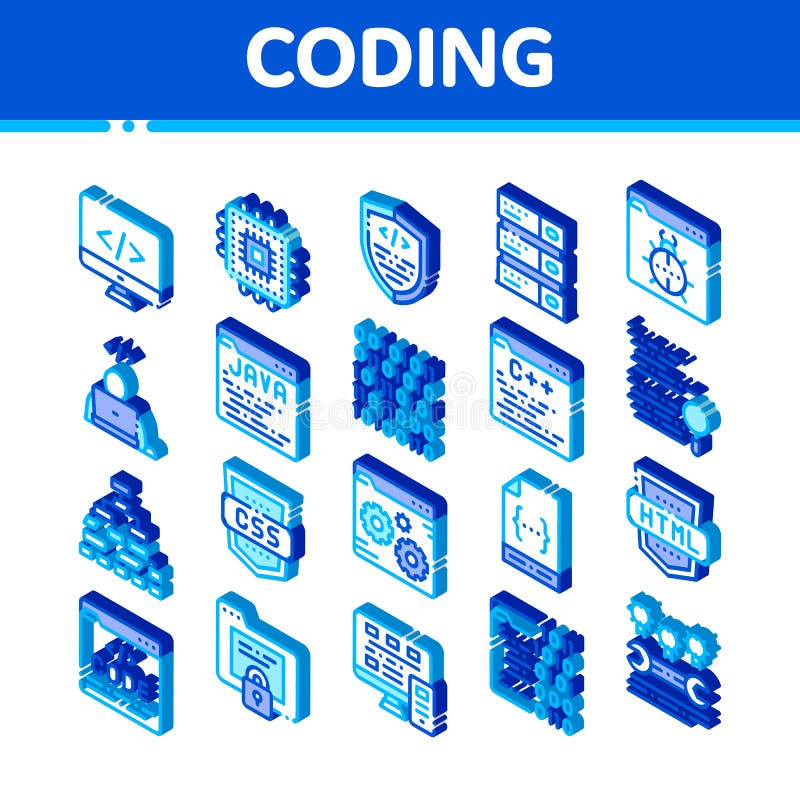 Coding System Vector Isometric Icons Set Stock Vector Illustration Of Cyber Computer 185067924
