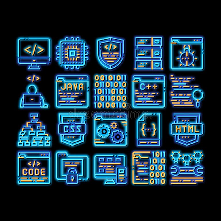 Coding System Vector Neon Glow Icon Illustration Stock Vector ...
