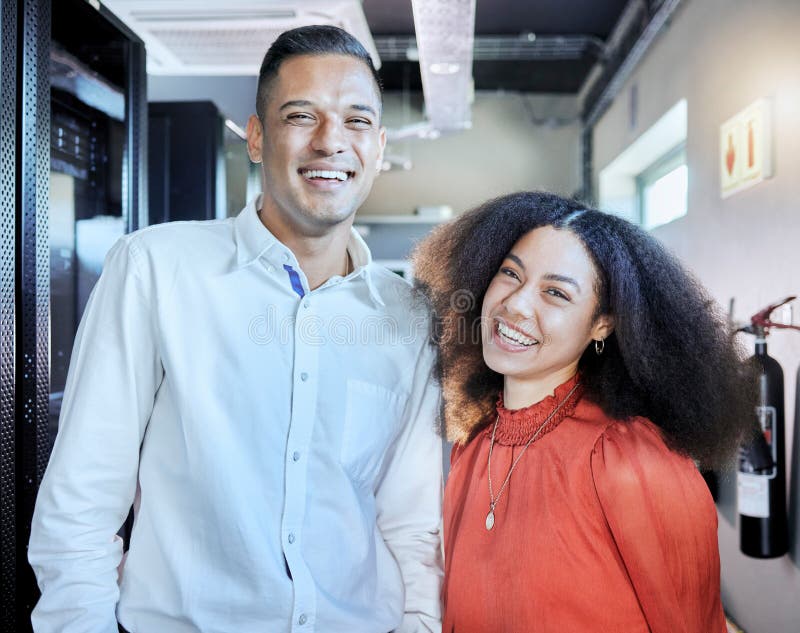 Engineer, Cybersecurity and Happy Team Together in a Server Room or ...