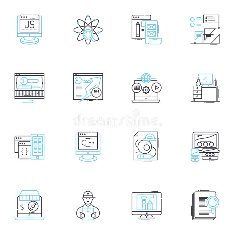 Coding Techniques Linear Icons Set. Algorithms, Syntax, Debugging ...