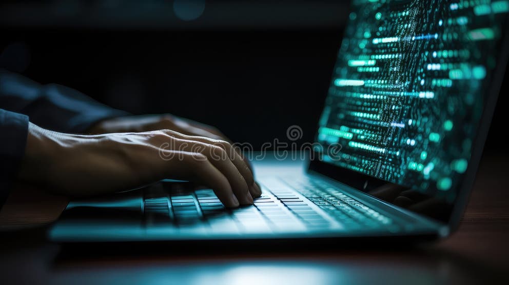 Coding typing black stock illustration. Illustration of engineer ...