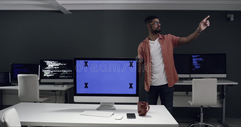 Coding Virtual Computer Screen And Woman Programming Server Online Code Or Algorithm At Night