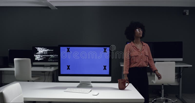 Coding Virtual Computer Screen And Woman Programming Server Online Code Or Algorithm At Night