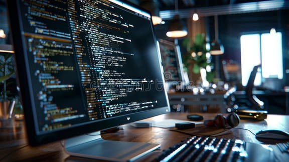 The Coding Workspace Desk.AI Generated Image Stock Image - Image of ...