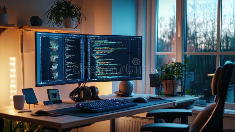 Coding Workspace Dual Monitors Ambient Lighting Stock Photos - Free & Royalty-Free Stock Photos ...