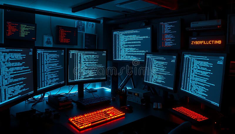 Coding Workspace At Night Multiple Screens Programmer Setup Tech