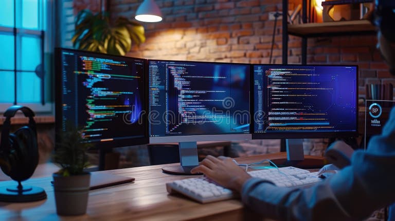 The Coding Workstation Setup. AI Generated Stock Image - Image of monitors, office: 375956485