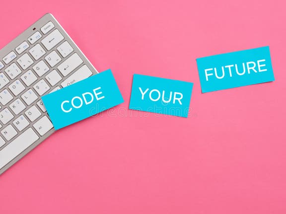 Coding Your Future: Keyboard and Sticky Notes on Pink Background Stock ...