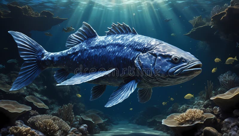 Coelacanth in the Deep Sea stock illustration. Illustration of animal ...