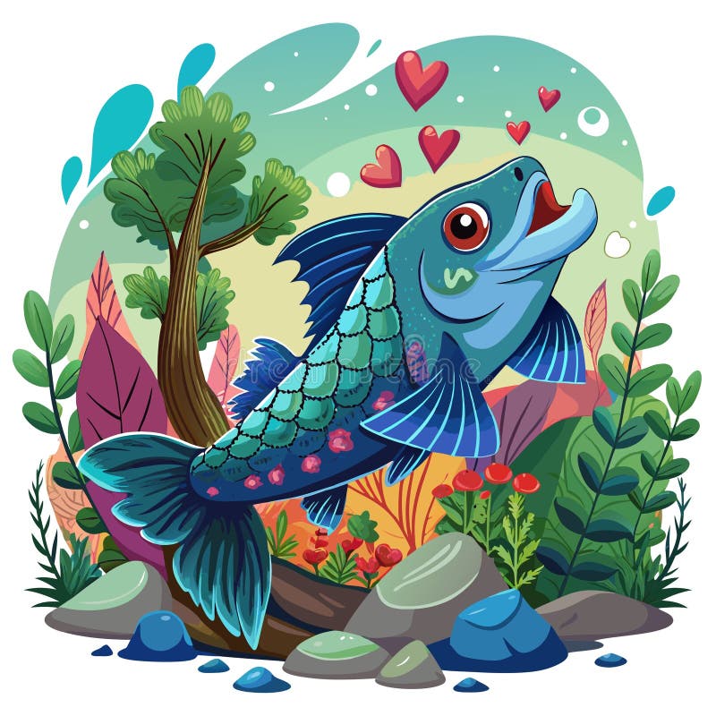 Coelacanth Fish in Love Looks Forest Vector Stock Vector - Illustration ...
