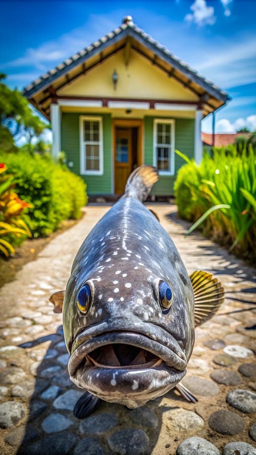 Coelacanth Fish Walks House Stock Illustration - Illustration of vector ...