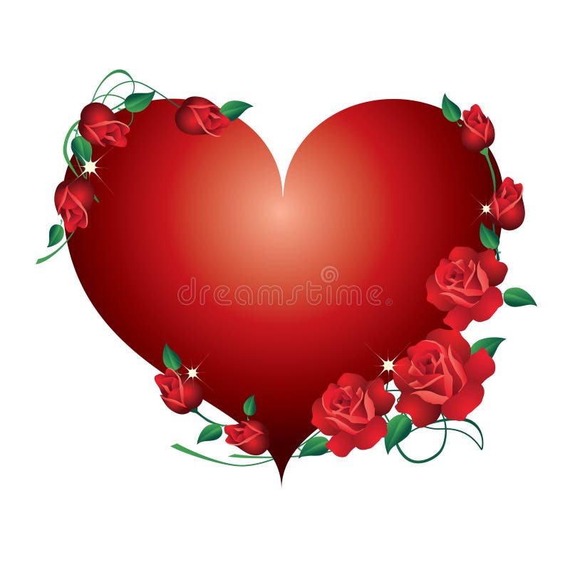 Coeur Rouge Avec Des Roses. Illustration de Vecteur - Illustration du ...