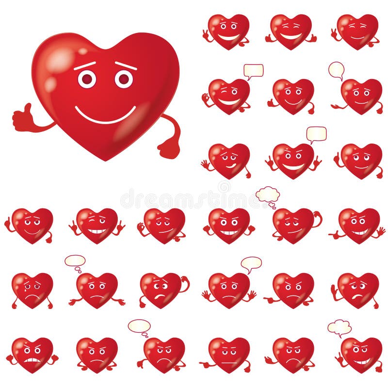 Coeurs De Valentine, Smiley, Ensemble Illustration de Vecteur ...