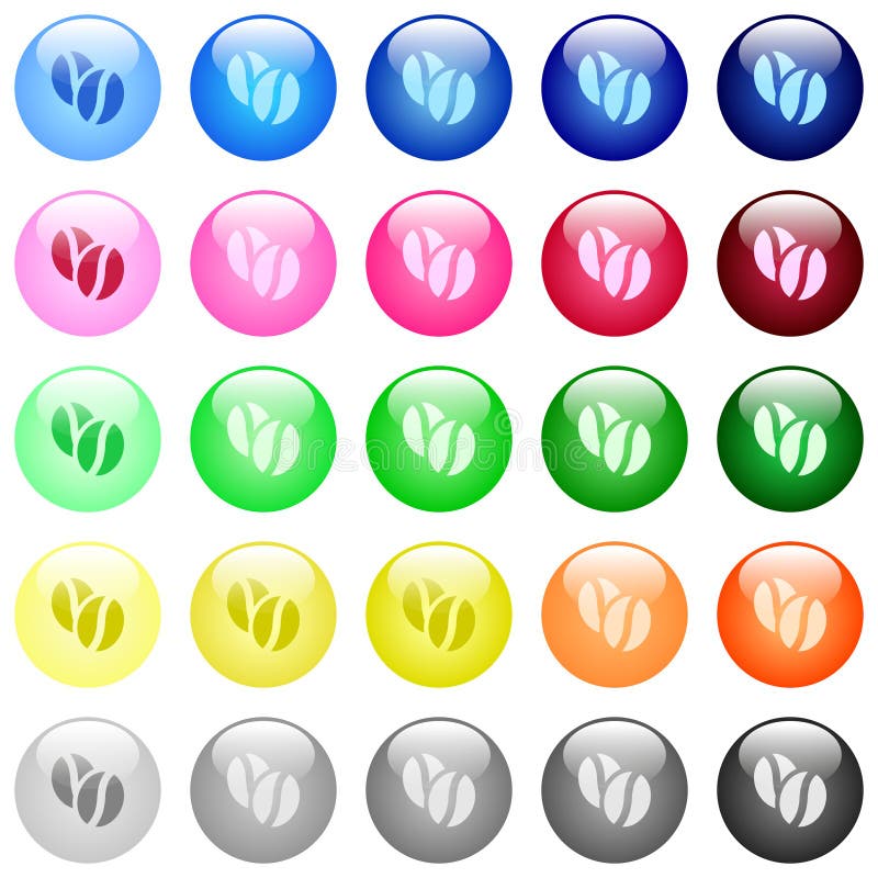 Coffe Beans Icons in Color Glossy Buttons Stock Vector - Illustration ...