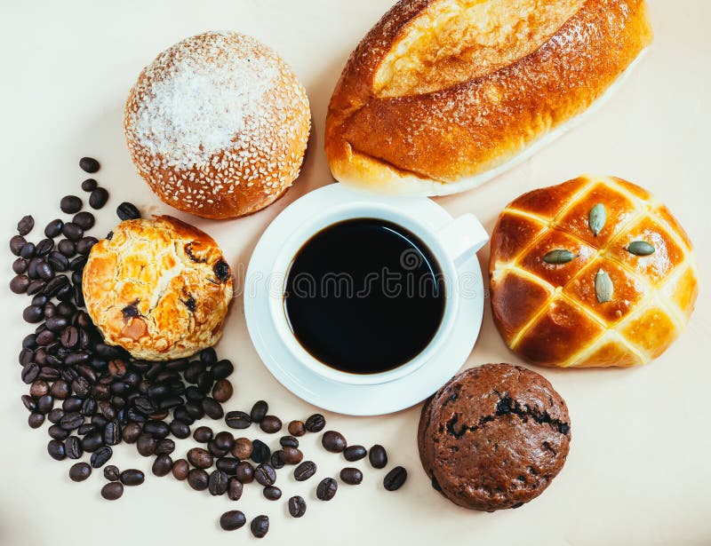 Coffe and bread stock image. Image of snack, delicious - 54663519