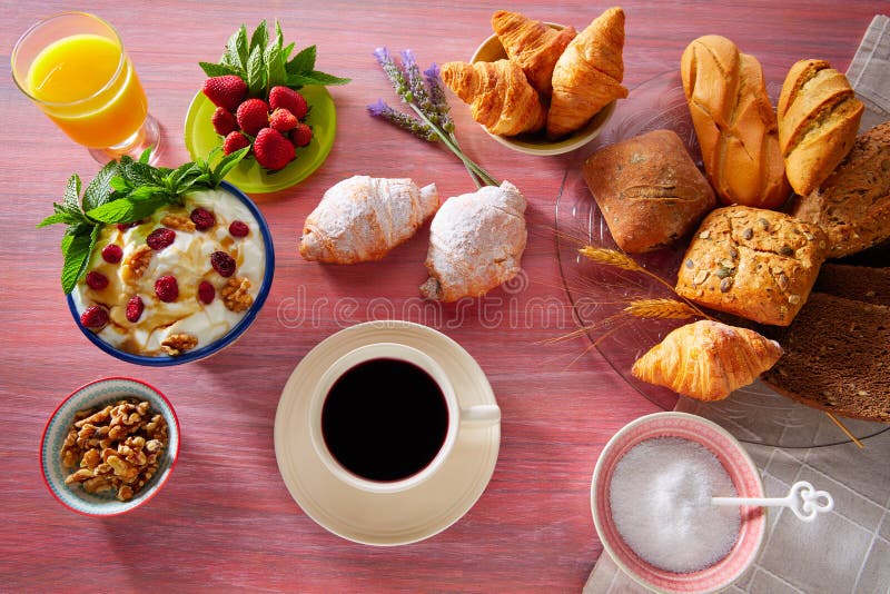 Coffe Breakfast with Orange Juice Croissant Bread Stock Image - Image ...
