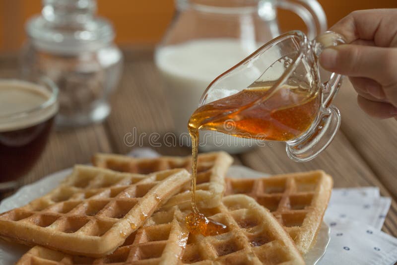 Waffle with honey stock photo. Image of waffle, food - 111167702