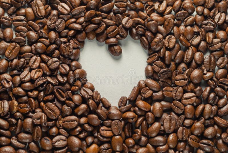 Coffebeans on Neutral Gray Background. Dark Roast Coffee. Stock Photo ...