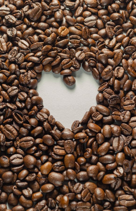 Coffebeans on Neutral Gray Background. Dark Roast Coffee. Stock Photo ...