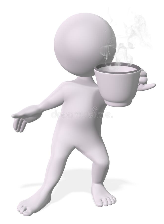 3d Little Man Has a Coffee Break Stock Illustration - Illustration of ...