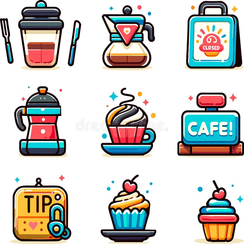 Cafe Items in Whtie Background. Flat Vector Illustration. Isolated ...