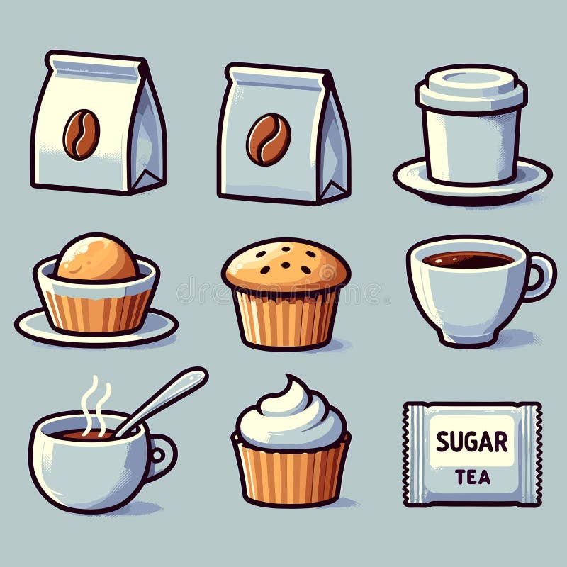 Set of Cafe Releated Food Items in Pastel Colors. Stock Vector ...