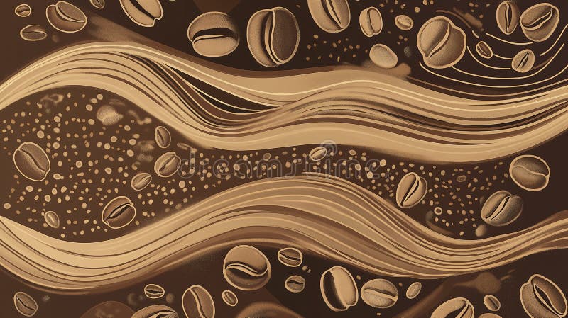 Coffee Abstract Brown Background with Coffee Beans and Waves. Stock ...
