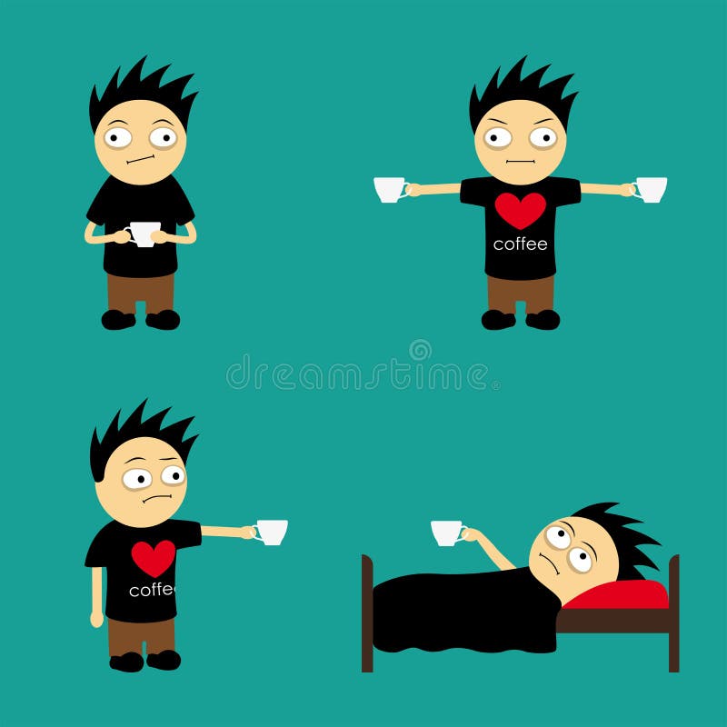 Coffee Addiction. Cartoon Character with a Cup, Vector Illustration ...