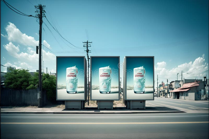 Coffee Advertisement on the Road with Blue Sky and White Clouds Stock ...