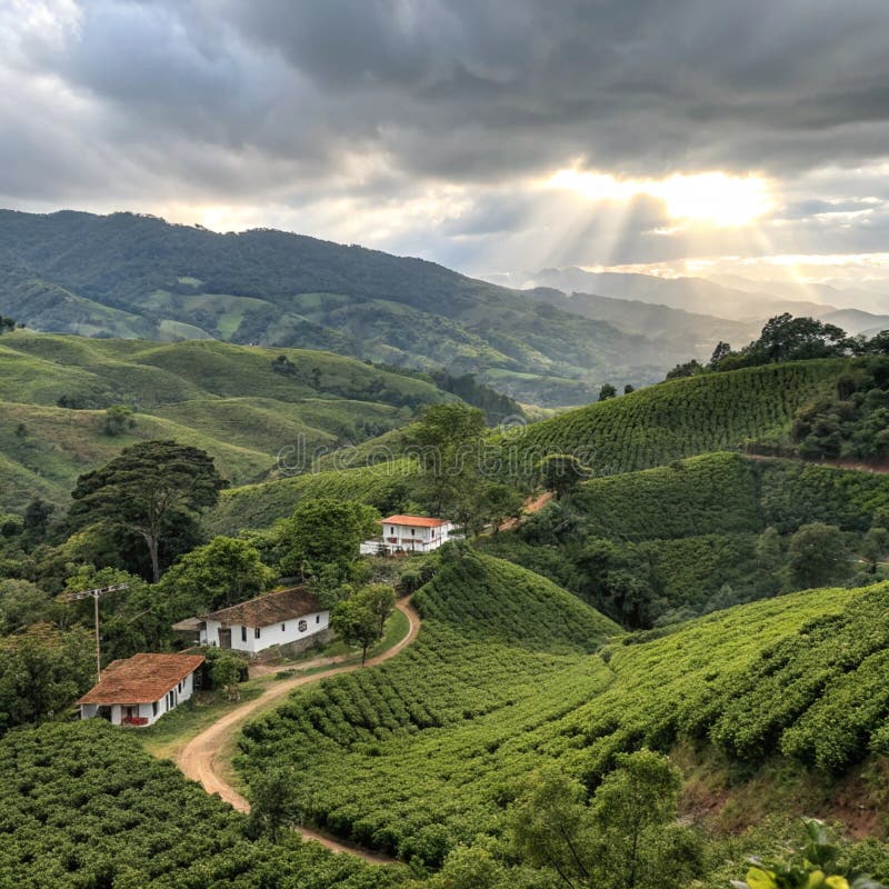 Coffee Area Landscape in Colombia Stock Illustration - Illustration of ...