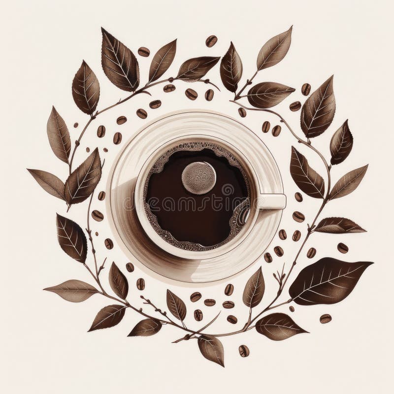 Coffee Art with Leaves and Beans: Perfect for Kitchen Decor or Cafe ...