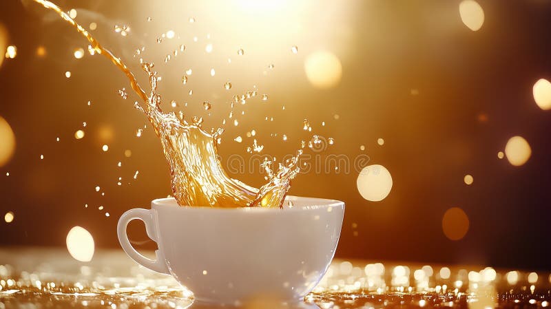 Coffee is Artistically Poured into a White Cup, Creating a Dynamic ...