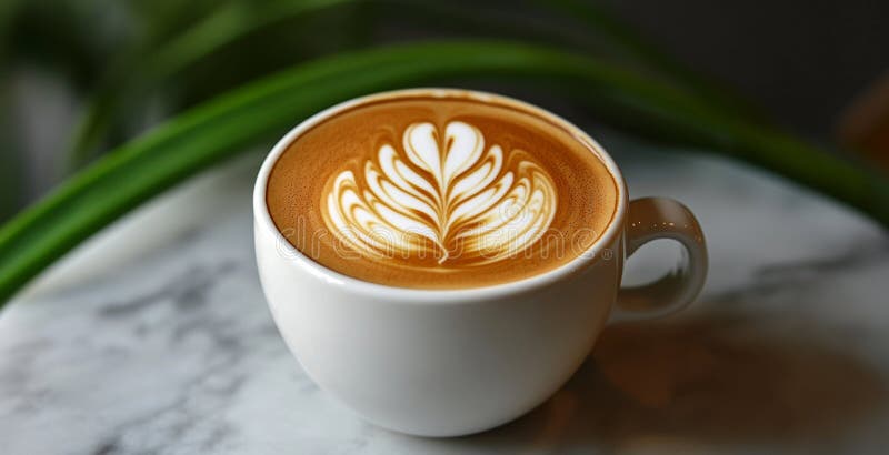 Coffee Artistry, a Scallion Leaf-shaped Latte Art of Milk Foam on a ...