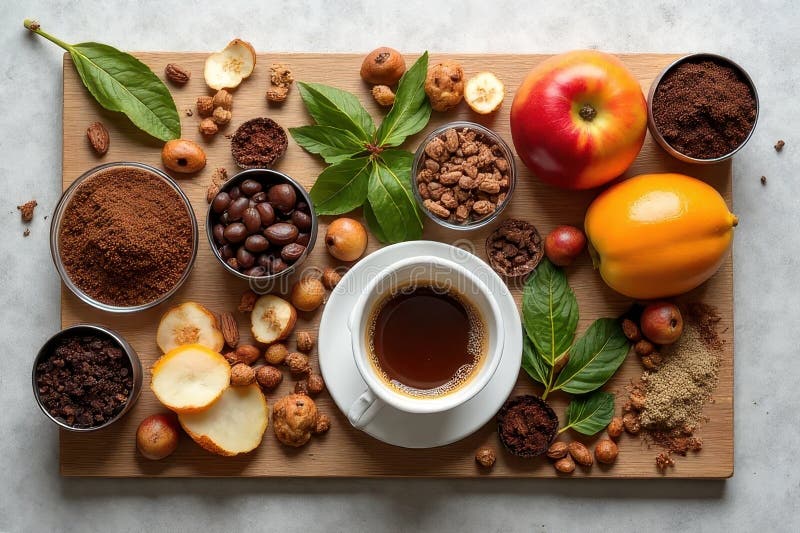 Coffee Artwork Featuring Vibrant Plant-Based Elements Stock ...