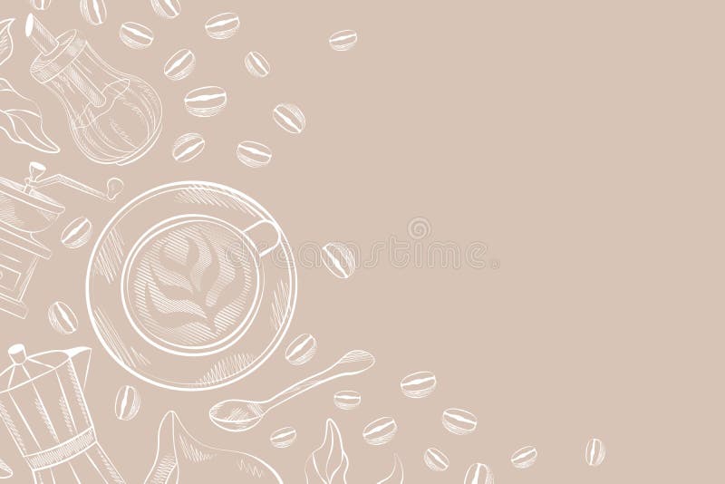 Coffee Background Hand Drawings Light Beige Coffee Grains Stock Vector ...