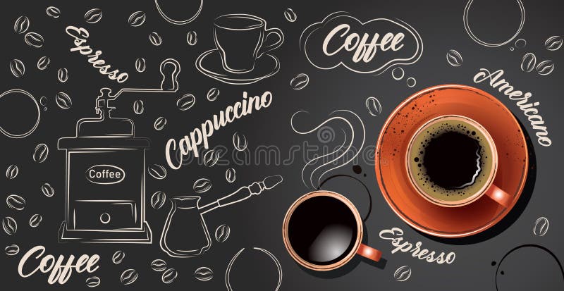 Coffee Background with Realistic Cup of Coffee - Vector Stock Vector ...