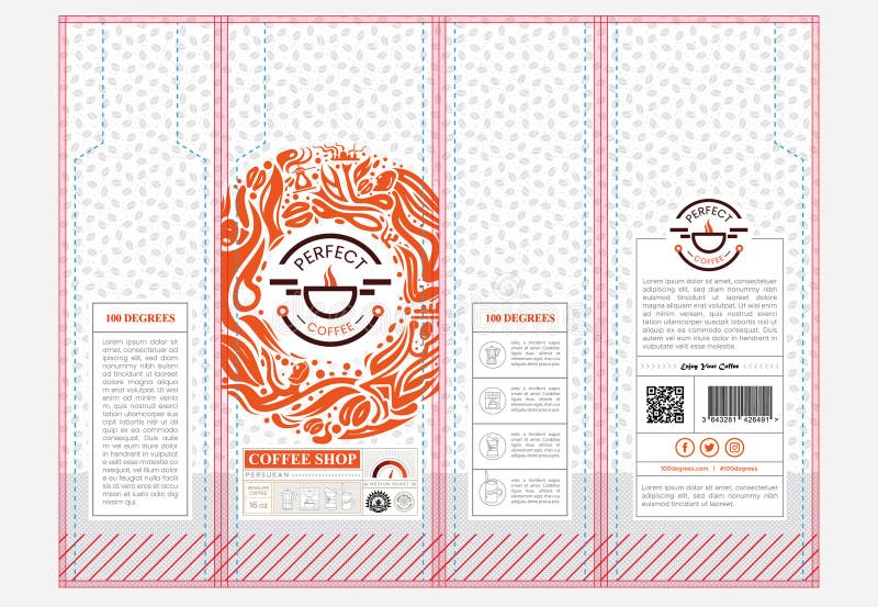 Coffee Bag Packaging with Die Line and Safe Margin Stock Vector ...