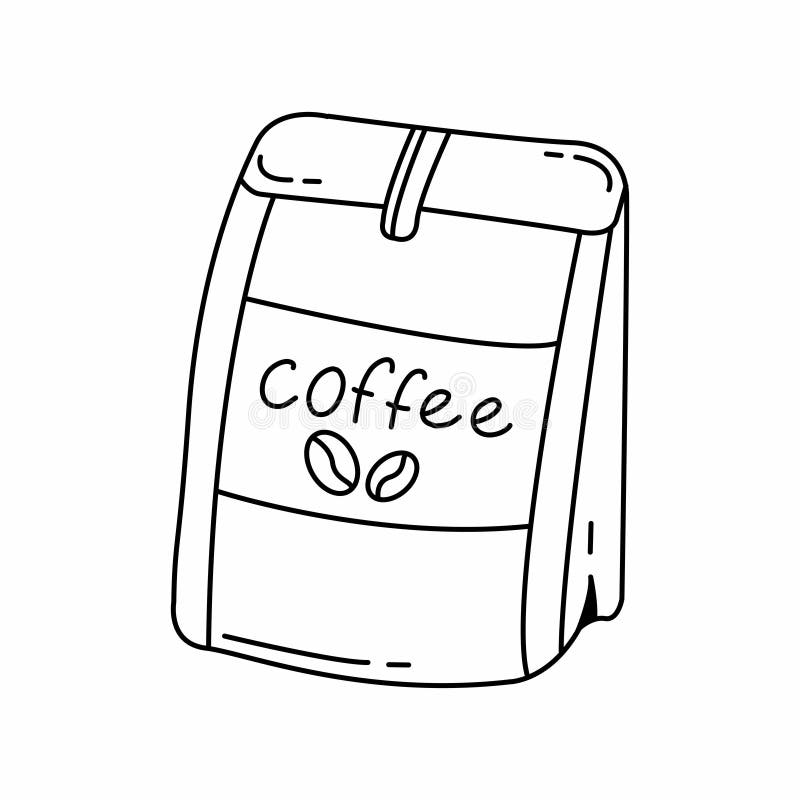 Coffee Bag Simple Black and White Doodle Style Isolated on White ...