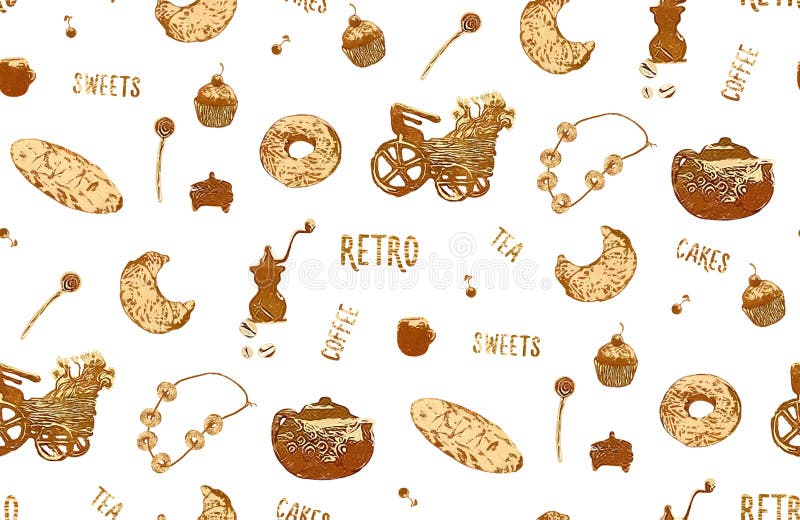 Coffee Bake Pattern stock vector. Illustration of linocut - 52370693