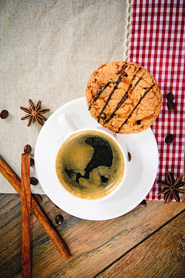 Coffee with Bakery on Woody Retro Background Stock Image - Image of ...