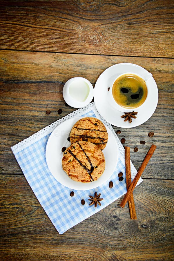 Coffee with Bakery on Woody Retro Background Stock Image - Image of ...