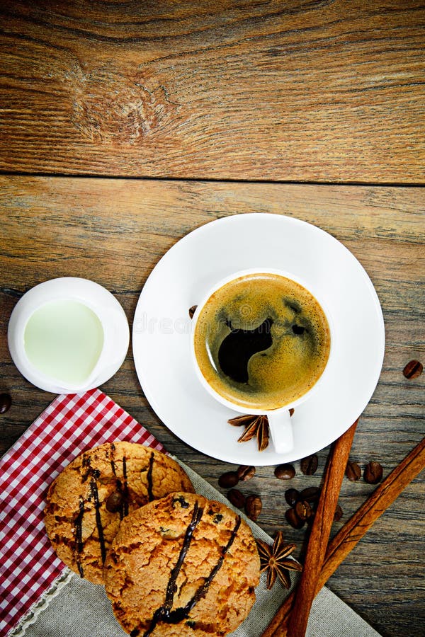 Coffee with Bakery on Woody Retro Background Stock Photo - Image of ...