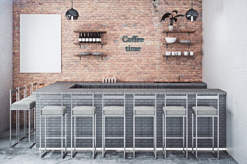 Coffee Bar with Blank Poster Stock Illustration - Illustration of ...