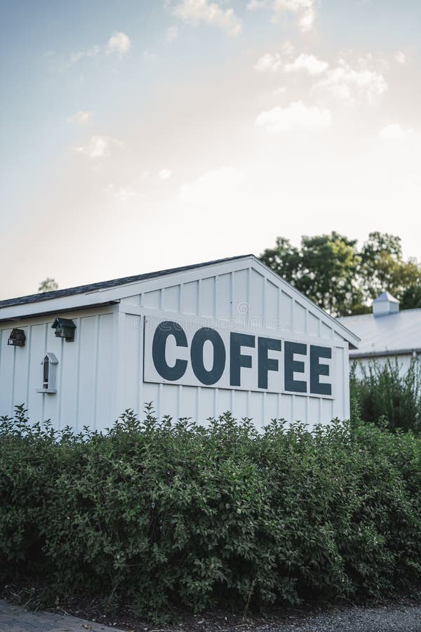 Coffee Barn with Bushes and Warm Sky Stock Photo - Image of coffee ...