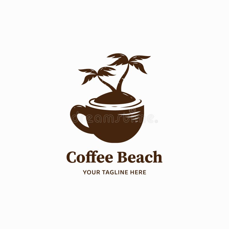 Coffee Beach Logo, Coffee Cup with Beach Island Logo Icon Illustration ...